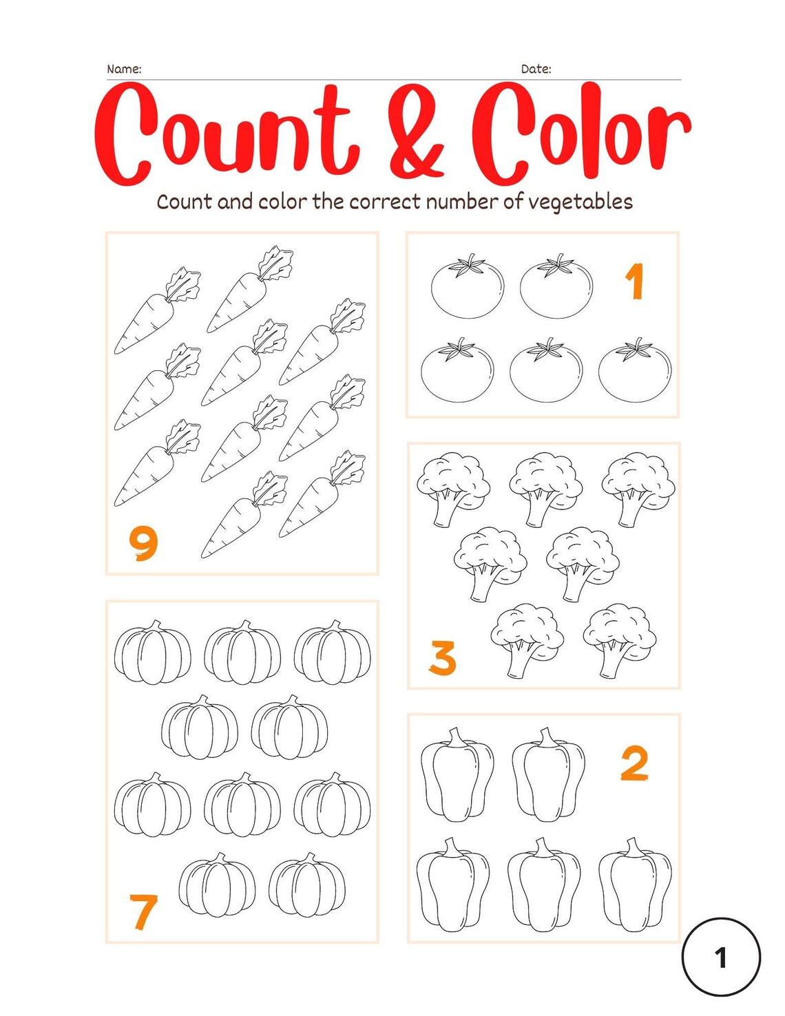 Count & Color Worksheets K-grade 1 - Etsy