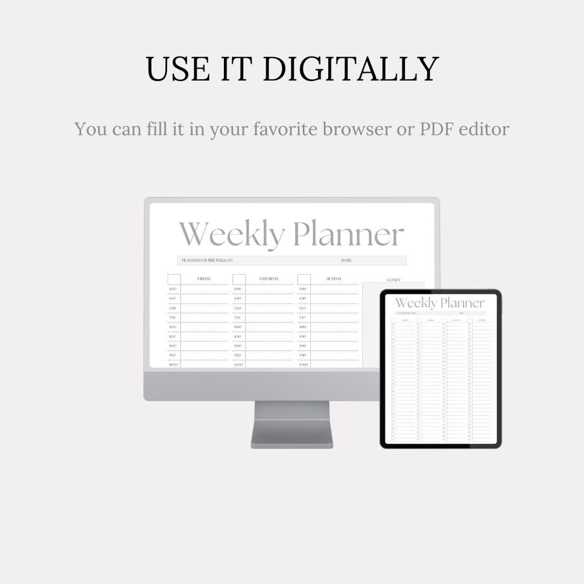 Weekly Planner Printable Minimalist Digital Hourly Planner A4 & A5 ...