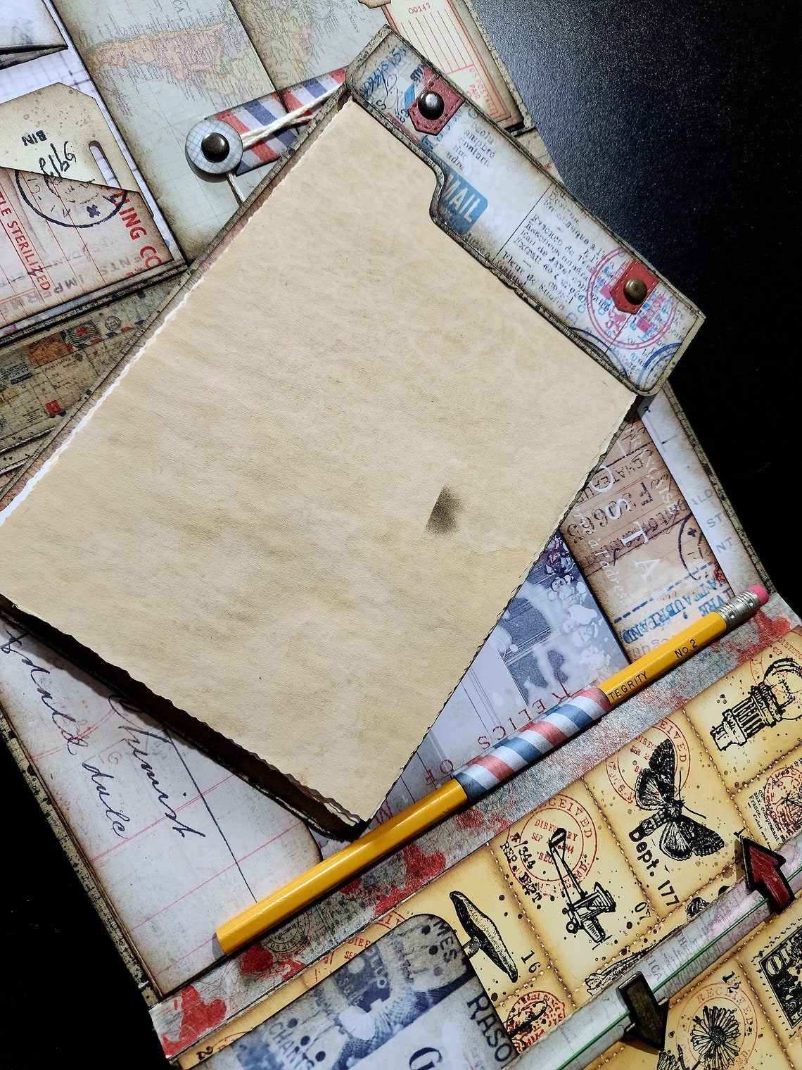 Junk Journal Style File Folder Folio Postal Theme Tim Holtz Grunge ...