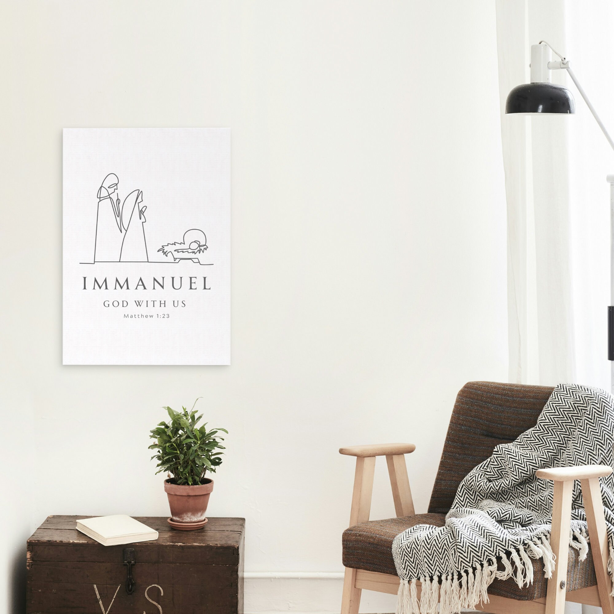 Immanuel Christmas Line Art Print: Minimalist Nativity Scene (digital ...