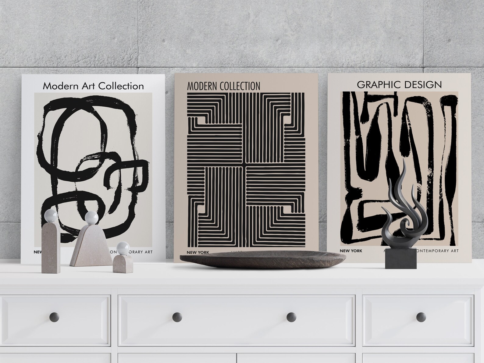 Aesthetic Style Poster Set of 3, Minimalist Mid Century Modern ...