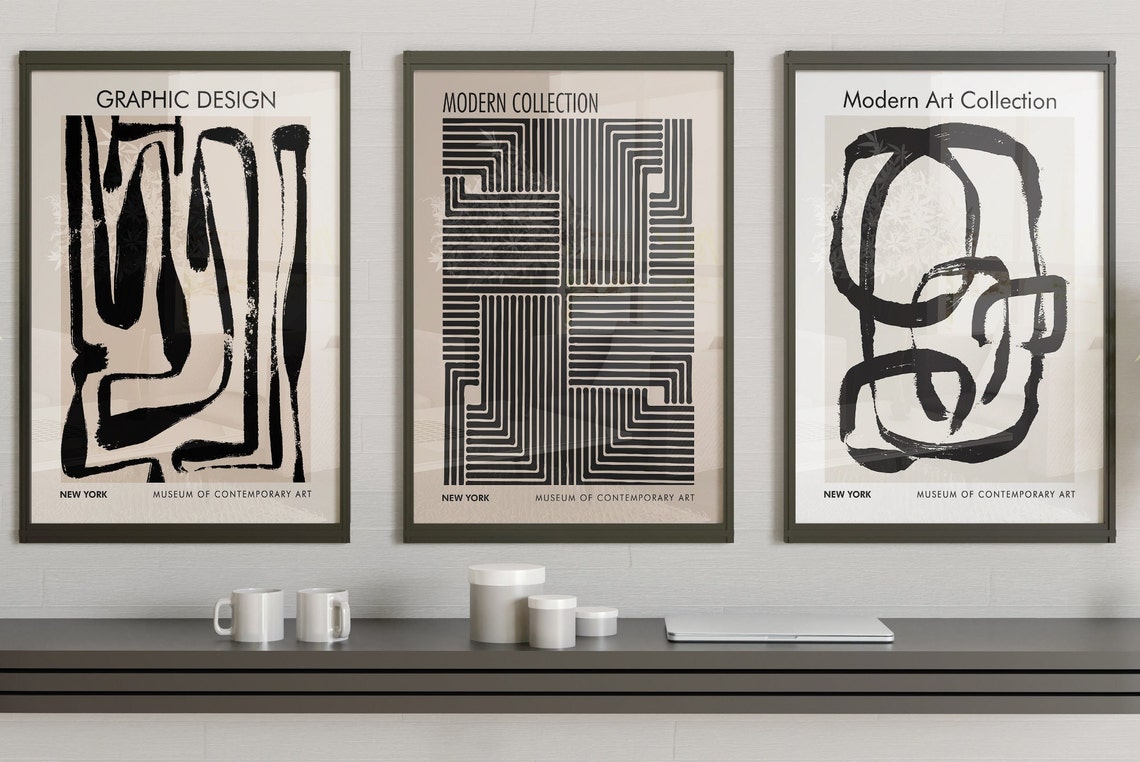 Aesthetic Style Poster Set of 3, Minimalist Mid Century Modern ...