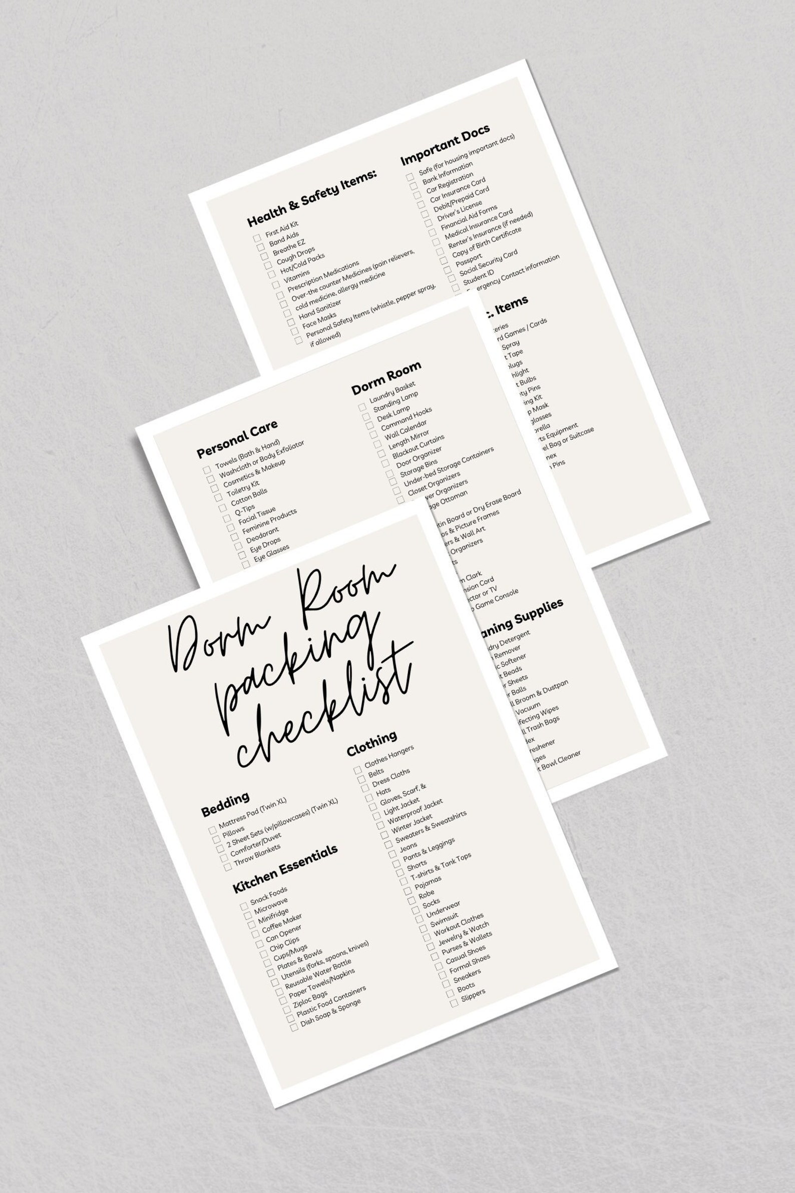 Printable Dorm Room Packing Checklist - Etsy