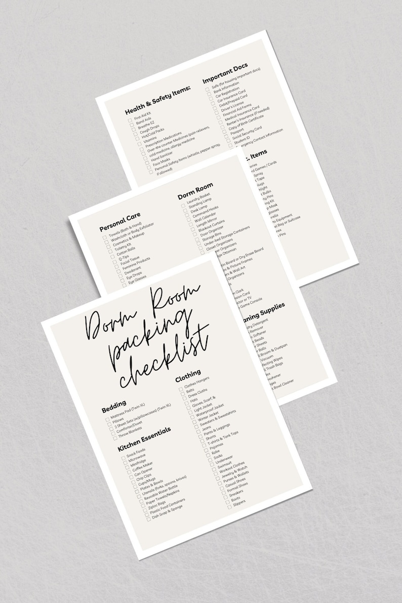 Printable Dorm Room Packing Checklist - Etsy