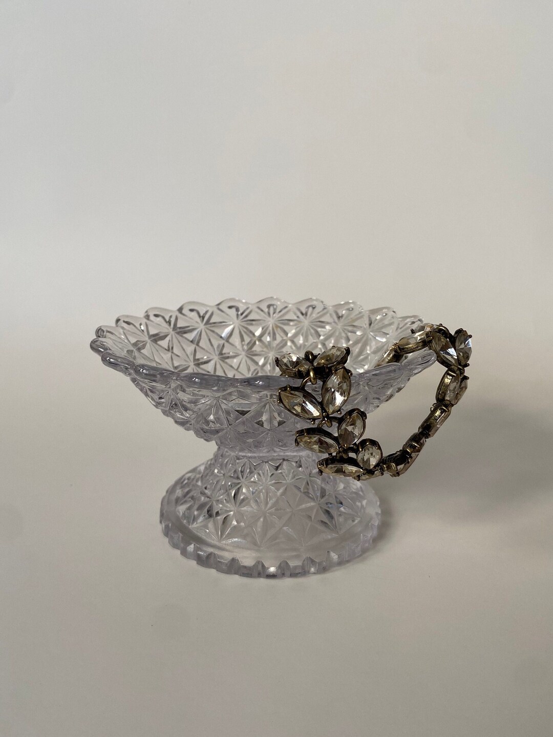 Clear Pressed Glass Diamond Pattern Candy Dish - Etsy