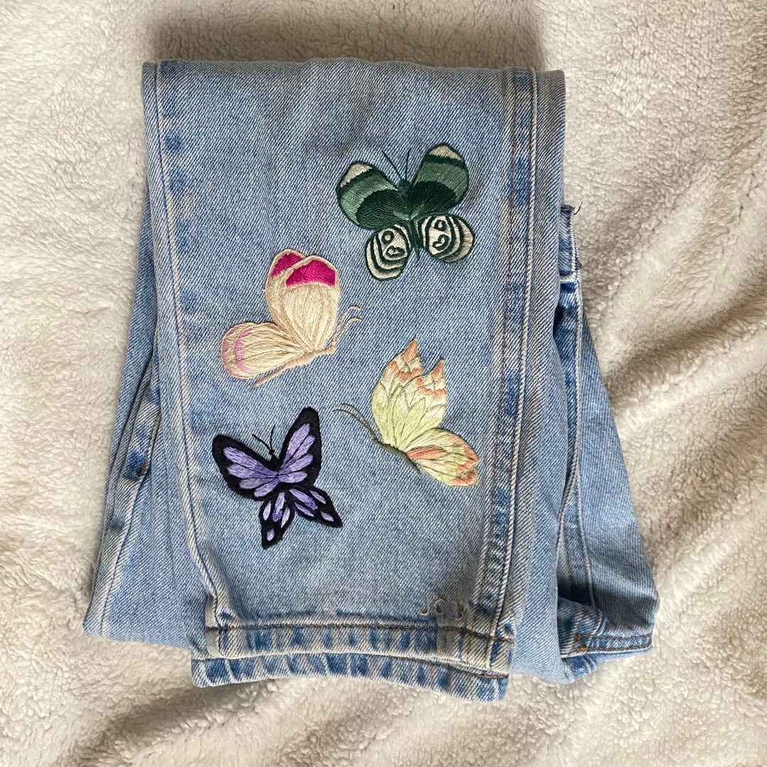 Embroidered Butterfly Jeans * Unique Fashion * Boho Pants * Gifts for ...