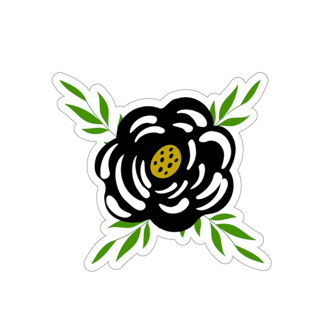 Flower Sticker - Black Rose & Leaves Flower - Etsy