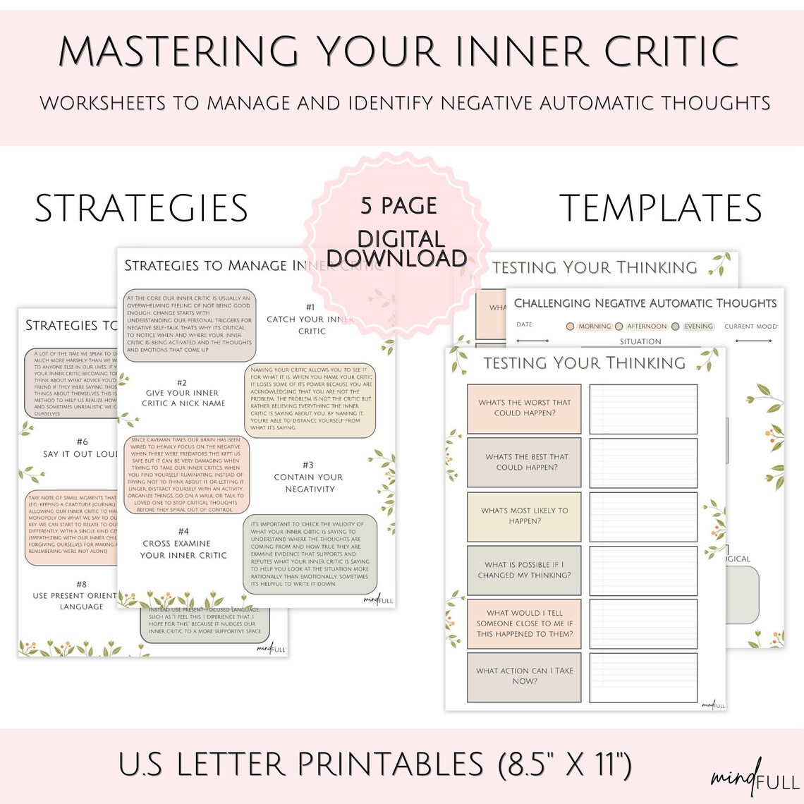 Mental Health Printable Worksheets | Challenging Negative Automatic ...
