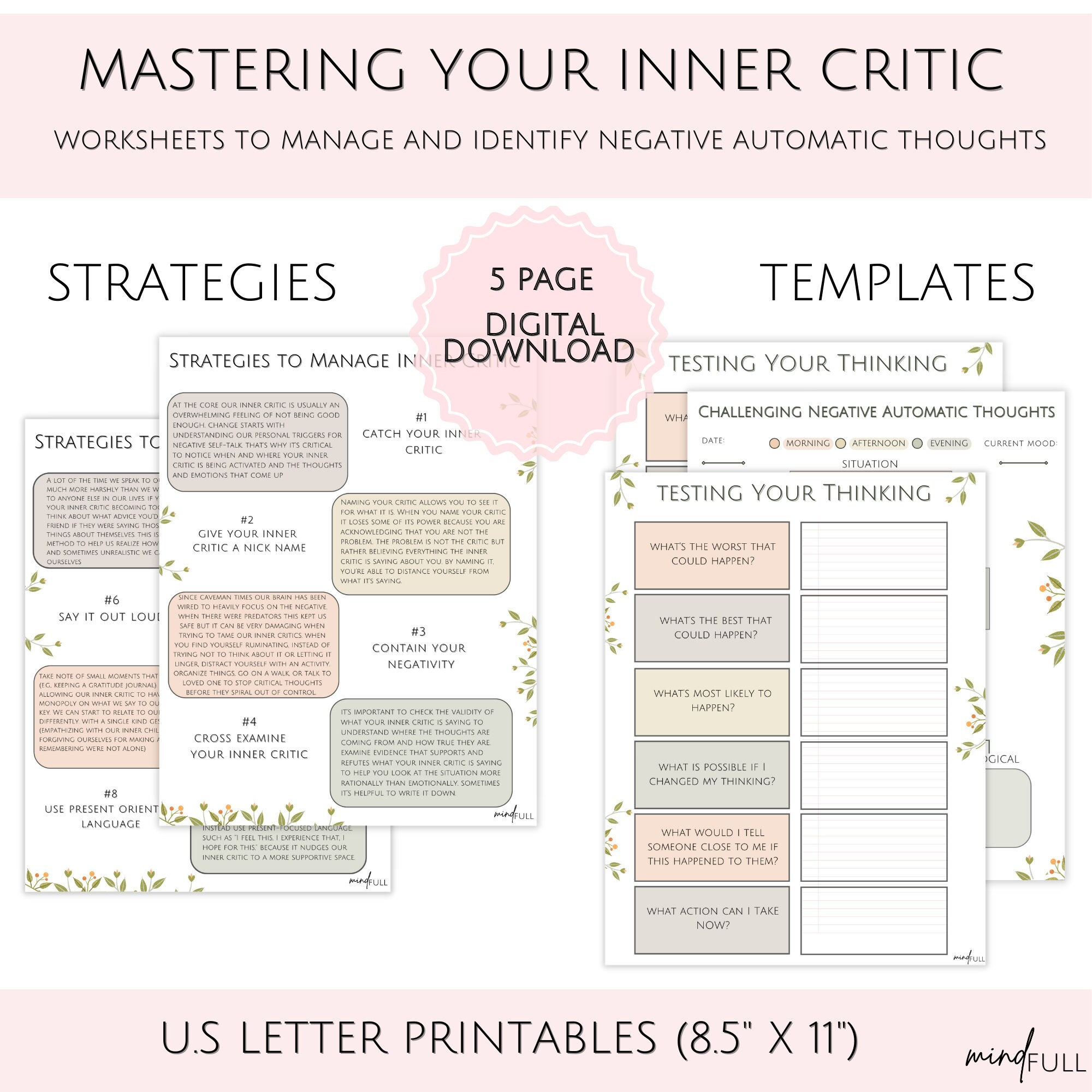 Mental Health Printable Worksheets | Challenging Negative Automatic ...