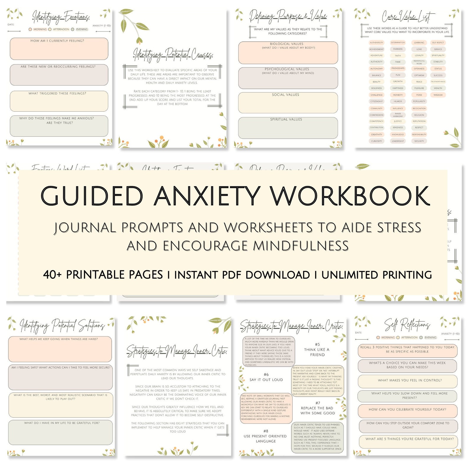 Anxiety Relief Printable Worksheets Anti Anxiety Journal Digital ...