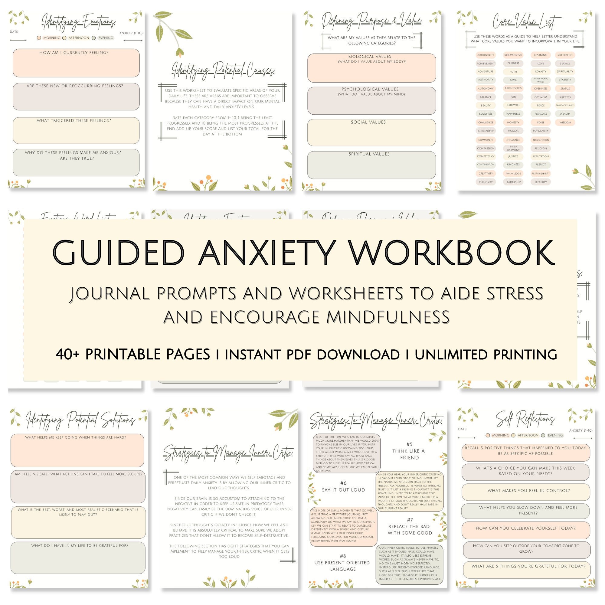 Anxiety Relief Printable Worksheets Anti Anxiety Journal Digital ...