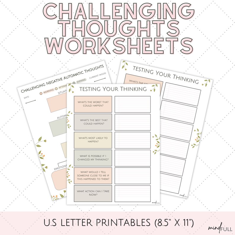 Mental Health Printable Worksheets | Challenging Negative Automatic ...