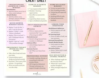 Growth Mindset Cheat Sheet | Printable Therapy Worksheet for Mental ...