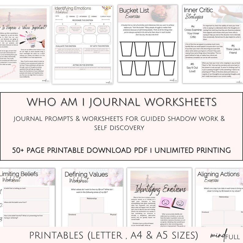 Who Am I Journal Worksheets for Self-discovery & Shadow Work | Guided ...