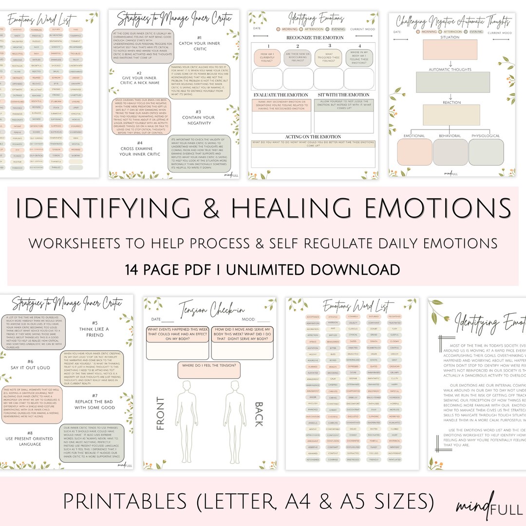 Emotions Worksheets With Printable Emotions List, Therapy Resource PDF ...