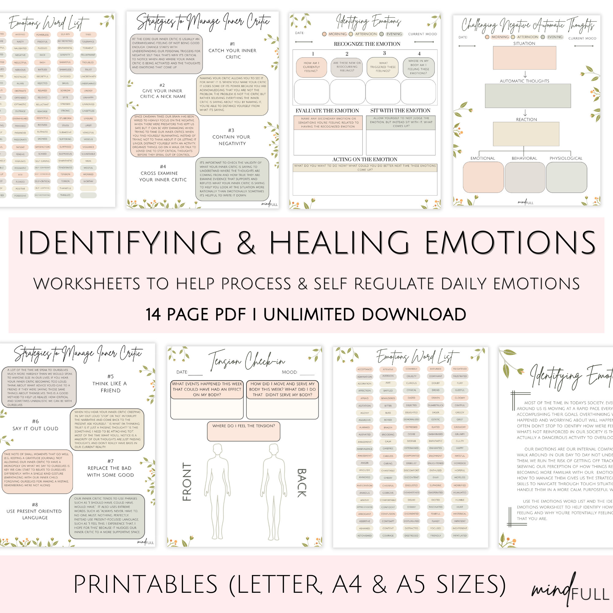 Emotional Self-healing Digital Worksheets Bundle: Printable Therapy Aid ...