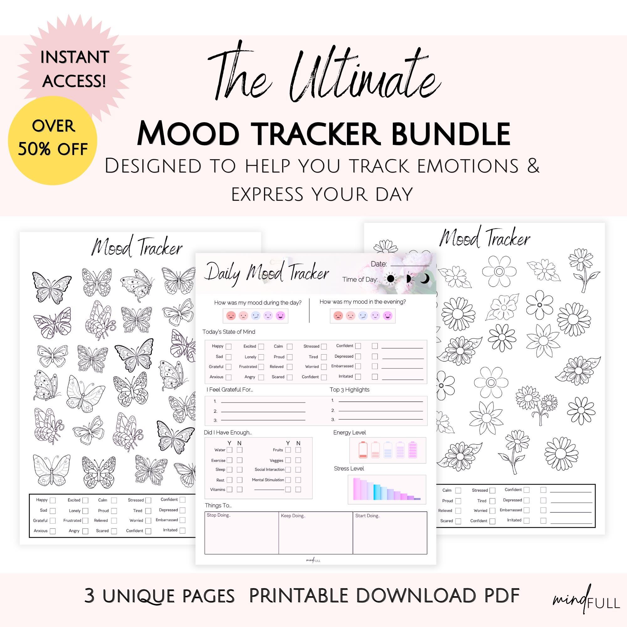 Daily Mood Tracker Printable: Self-care Mental Health Journal (digital ...
