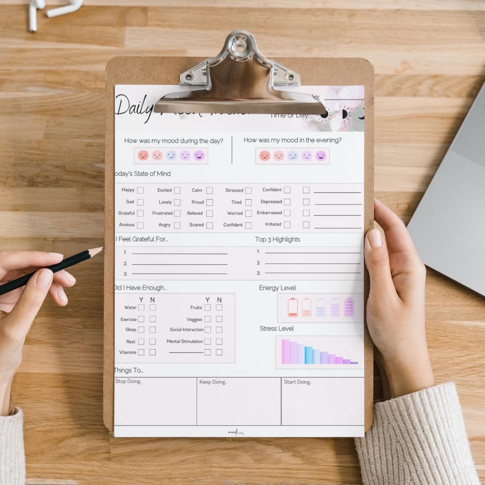 Emotional Check-in Worksheets for Self-care | Feelings Mood Tracker PDF ...