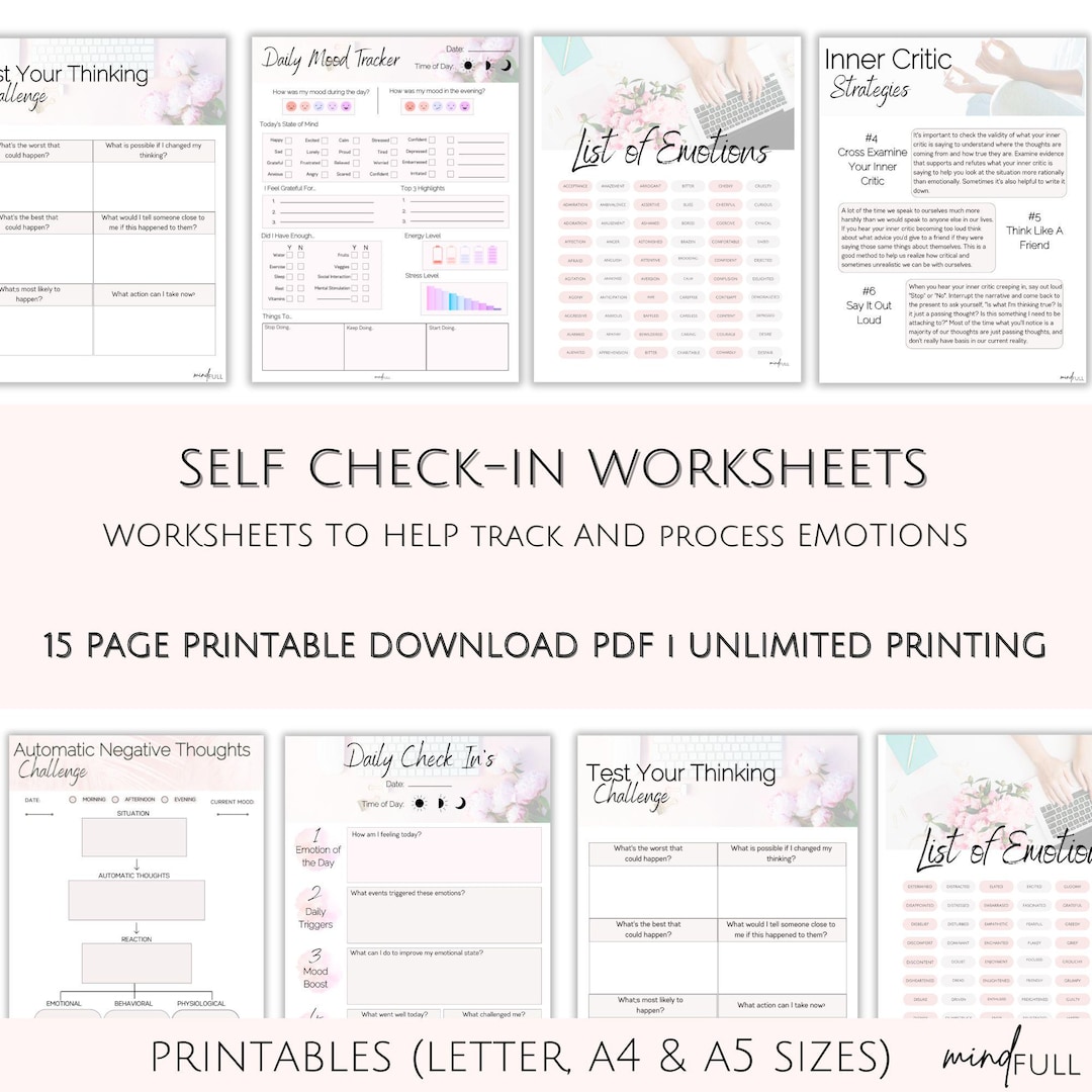 Self Check-in Worksheets | 15-page Mental Health Planner PDF ...