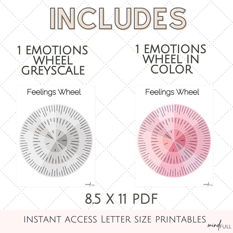 Feelings Wheel Printable: Emotions Chart, Therapy Tools (digital ...