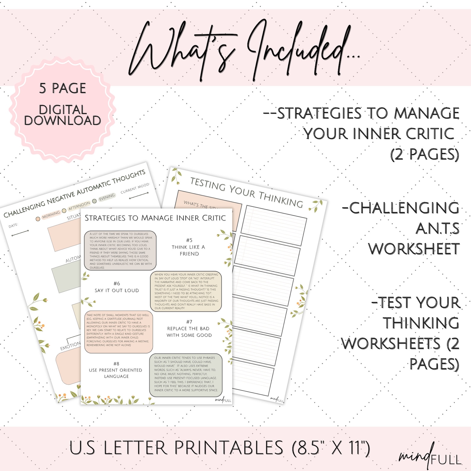 Mental Health Printable Worksheets | Challenging Negative Automatic ...