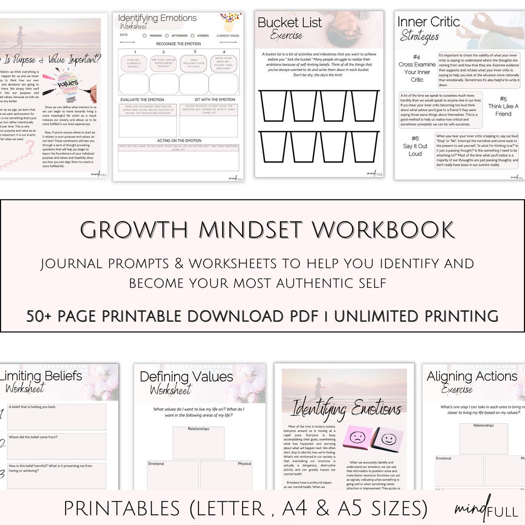 Growth Mindset Workbook – Daily Emotional Check-in, Positive Thinking ...