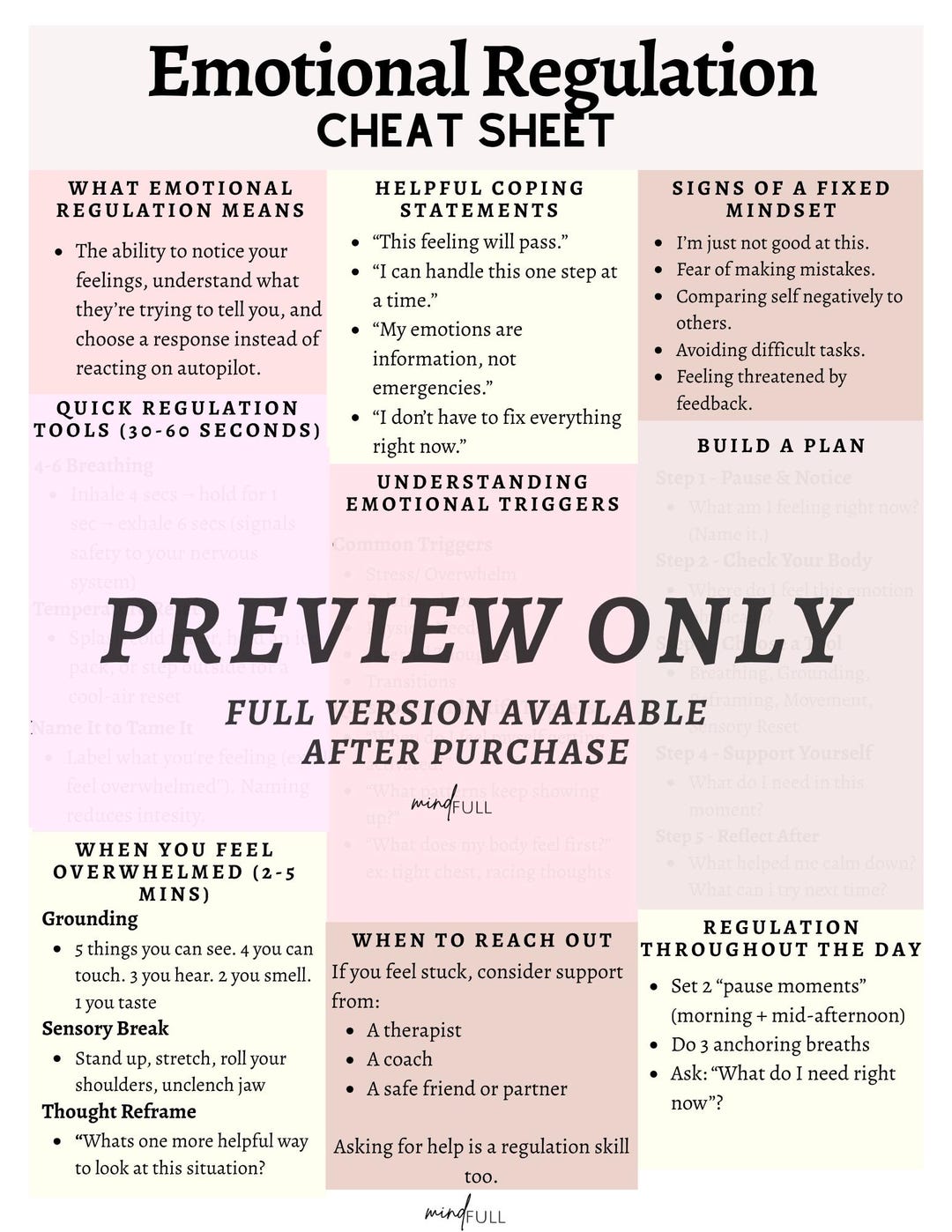 Emotional Regulation Cheat Sheet | Printable Therapy Worksheet ...