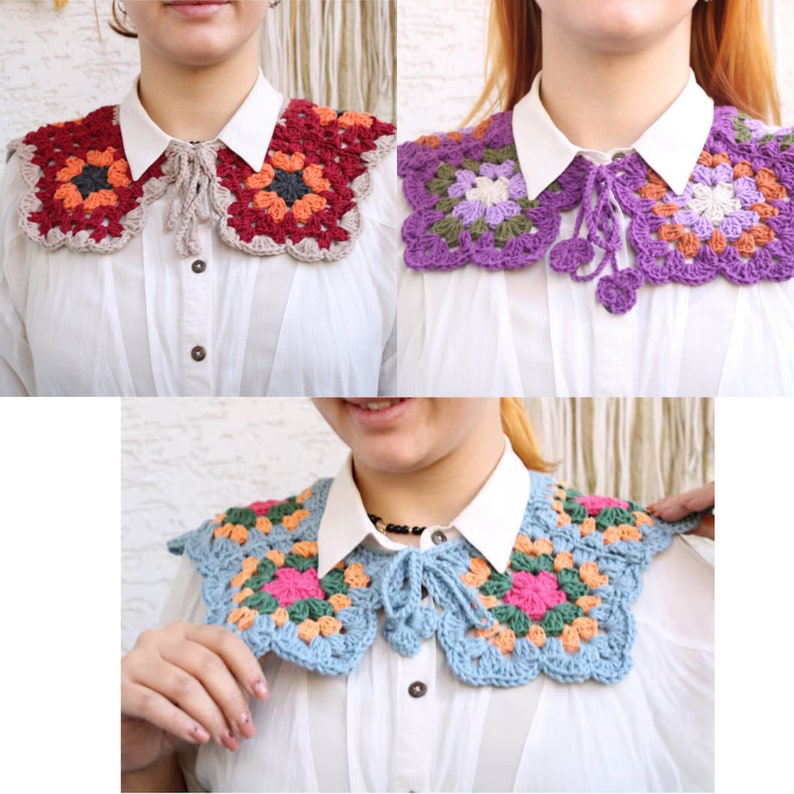 Vintage Crochet Granny Square Collar: Bohemian Handknit Neckpiece - Etsy
