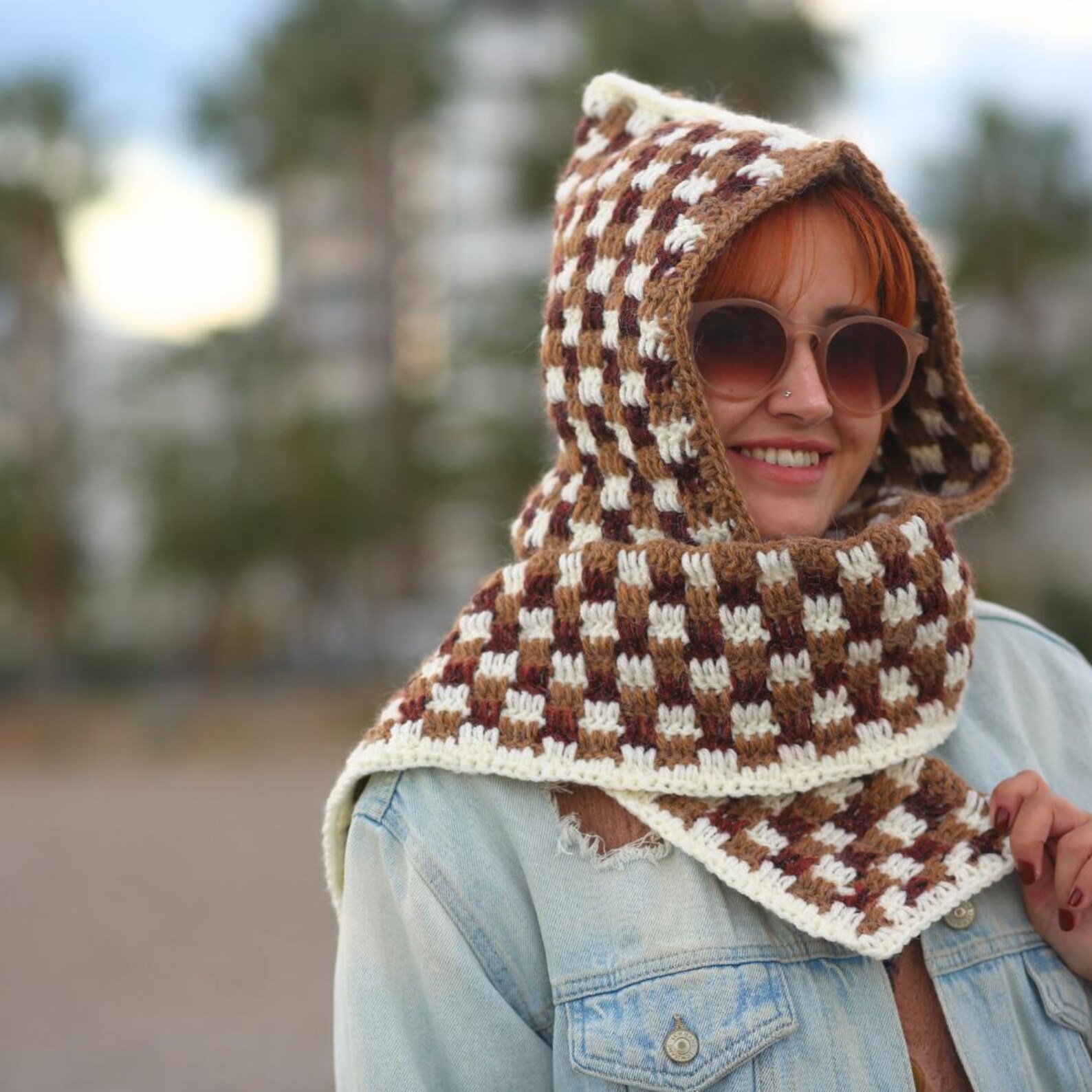 Handmade Crochet Checker Hat Scarf Set: Boho Winter Accessories - Etsy