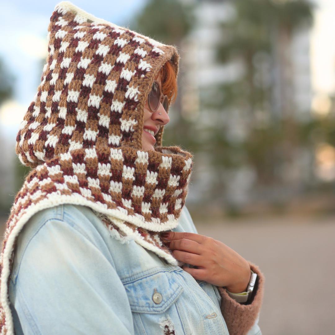 Handmade Crochet Checker Hat Scarf Set: Boho Winter Accessories - Etsy