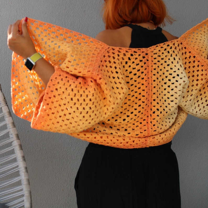 Hexagon Crochet Orange Cardigan Pattern, Gift for Her, Hexagon Knit ...