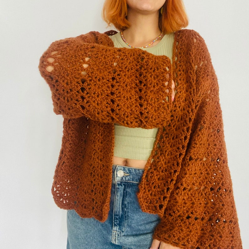 Handmade Crochet Cardigan: Brown Wool Slouchy Boho Sweater - Etsy New ...