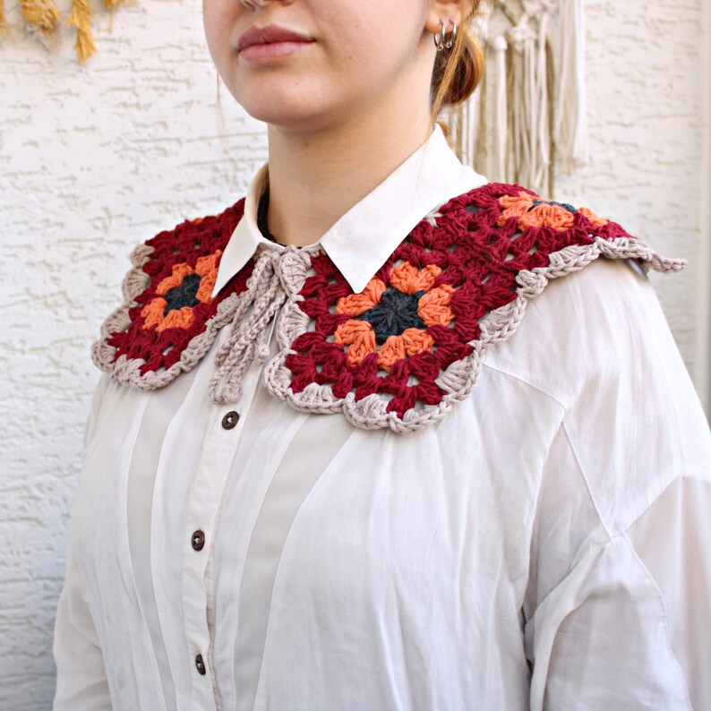 Vintage Crochet Granny Square Collar: Bohemian Handknit Neckpiece - Etsy