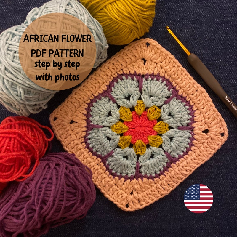 African Flower Crochet Pattern - Etsy