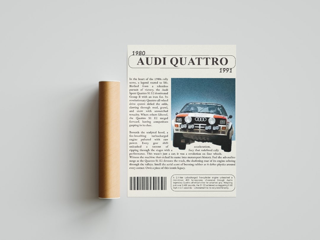 Audi Quattro Poster Gift for Him Car Poster for Car Lovers Poster Gift ...
