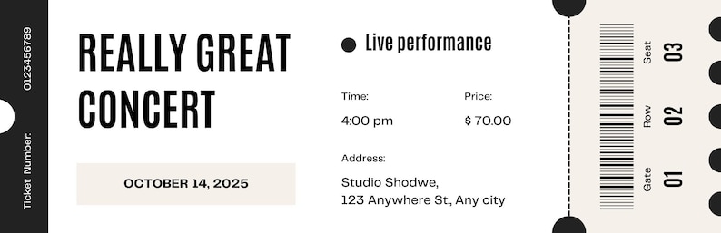 Custom Editable Concert Ticket, Invitation, Text Ticket, Digital Ticket ...