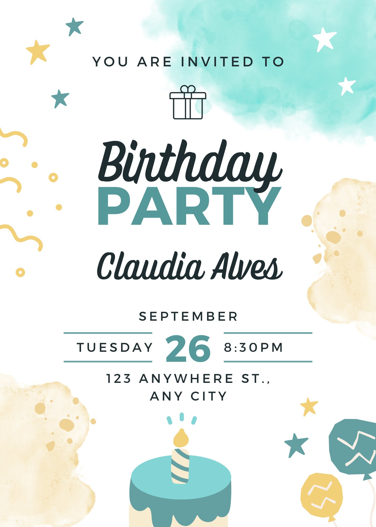 Editable Teal and Beige Party Invitation, Text Invitation, Electronic ...