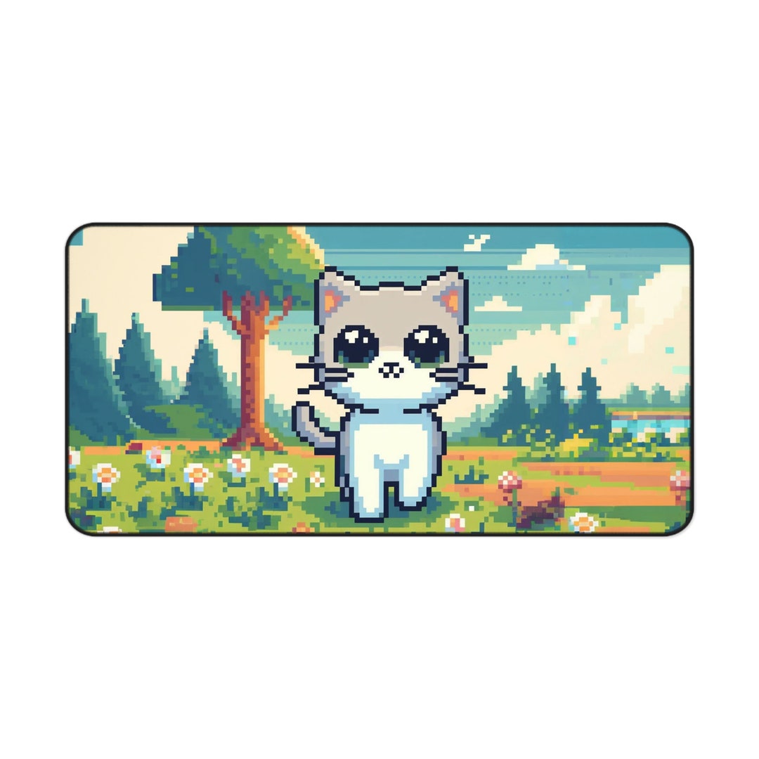 Pixel Art Cat Deskmat for Kids and Adults, Charming Cat Mousepad for ...
