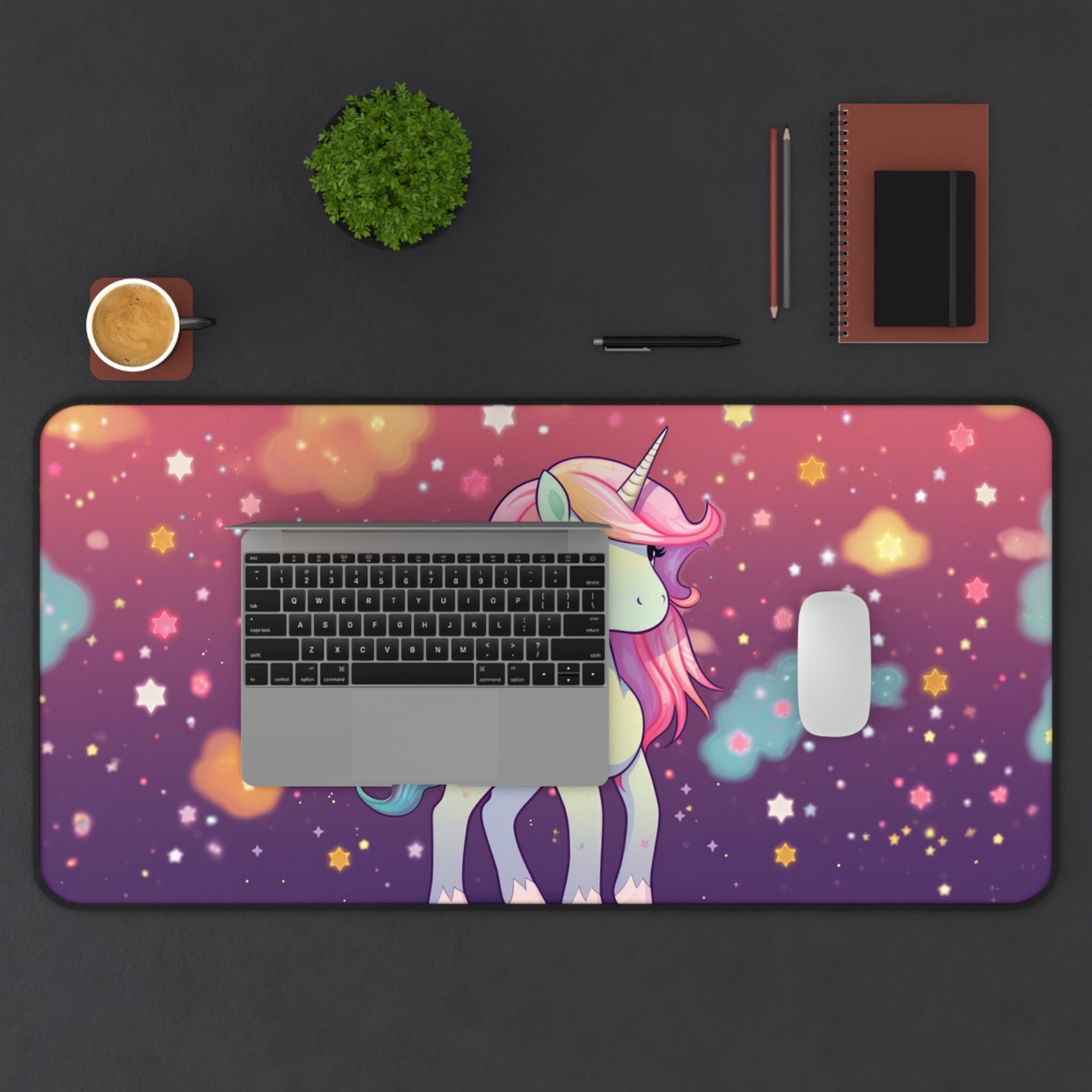 Kawaii Unicorn, Unicorn Desk Mat, Pink and Purple, Cute Design, Unicorn ...