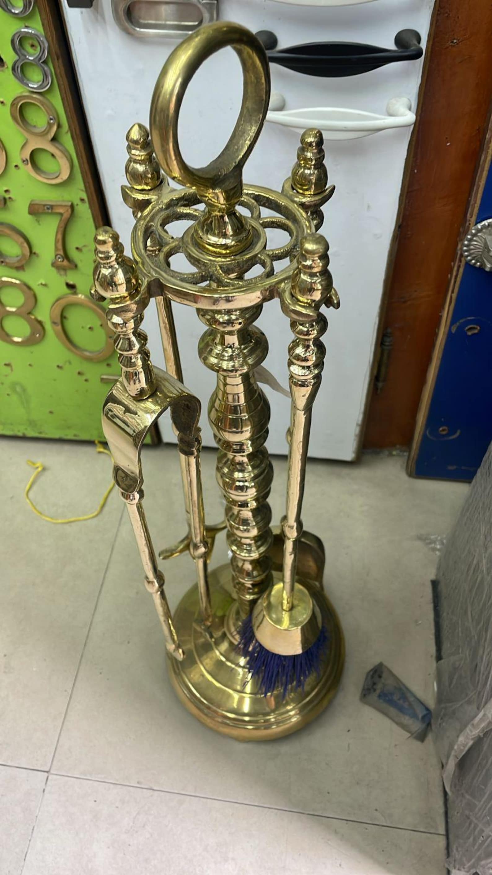 Vintage Etched Solid Brass Fireplace Tool Set With Stand - Etsy
