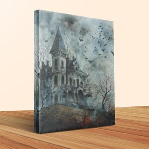 Haunted House Canvas Wrap, Gothic Home Decor, Spooky Art Print ...