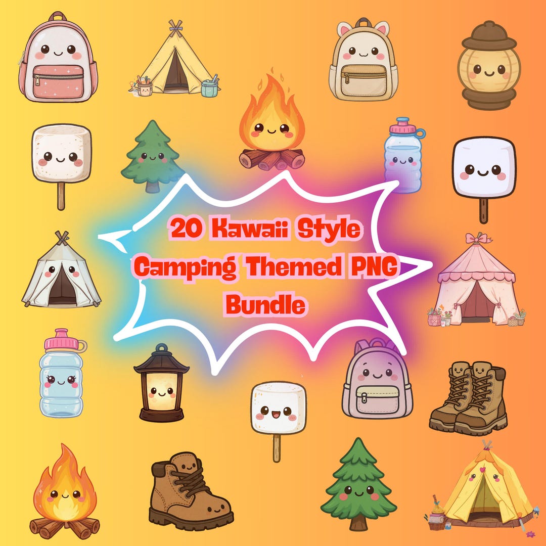 Cute Kawaii Camping Pngs, Cool Printable Stickers, Fun Colorful Outdoor ...
