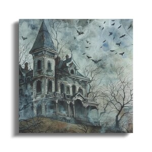 Haunted House Canvas Wrap, Gothic Home Decor, Spooky Art Print ...