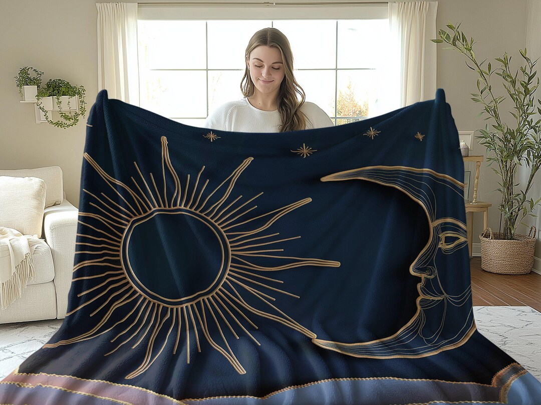 Celestial Sun and Moon Blanket, Bed Throw Blanket With Starry Sky, Cozy ...