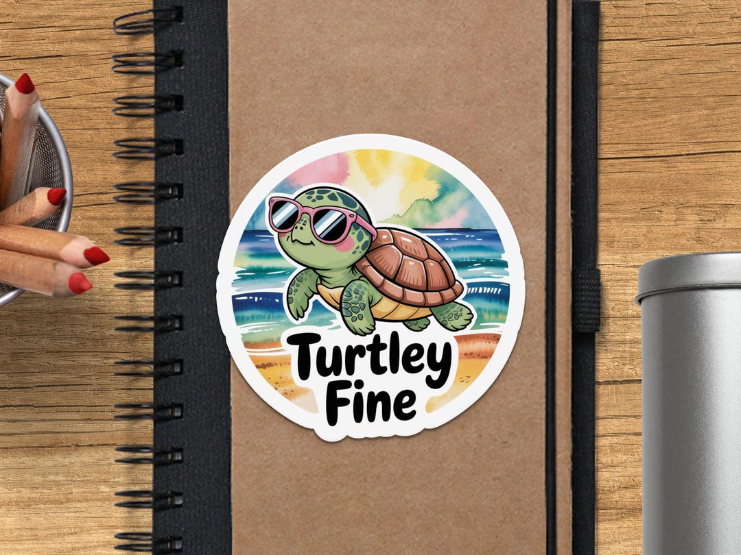 Sea Turtle Sticker, Cute Baby Turtle With Sunglasses, Beach Vibe ...
