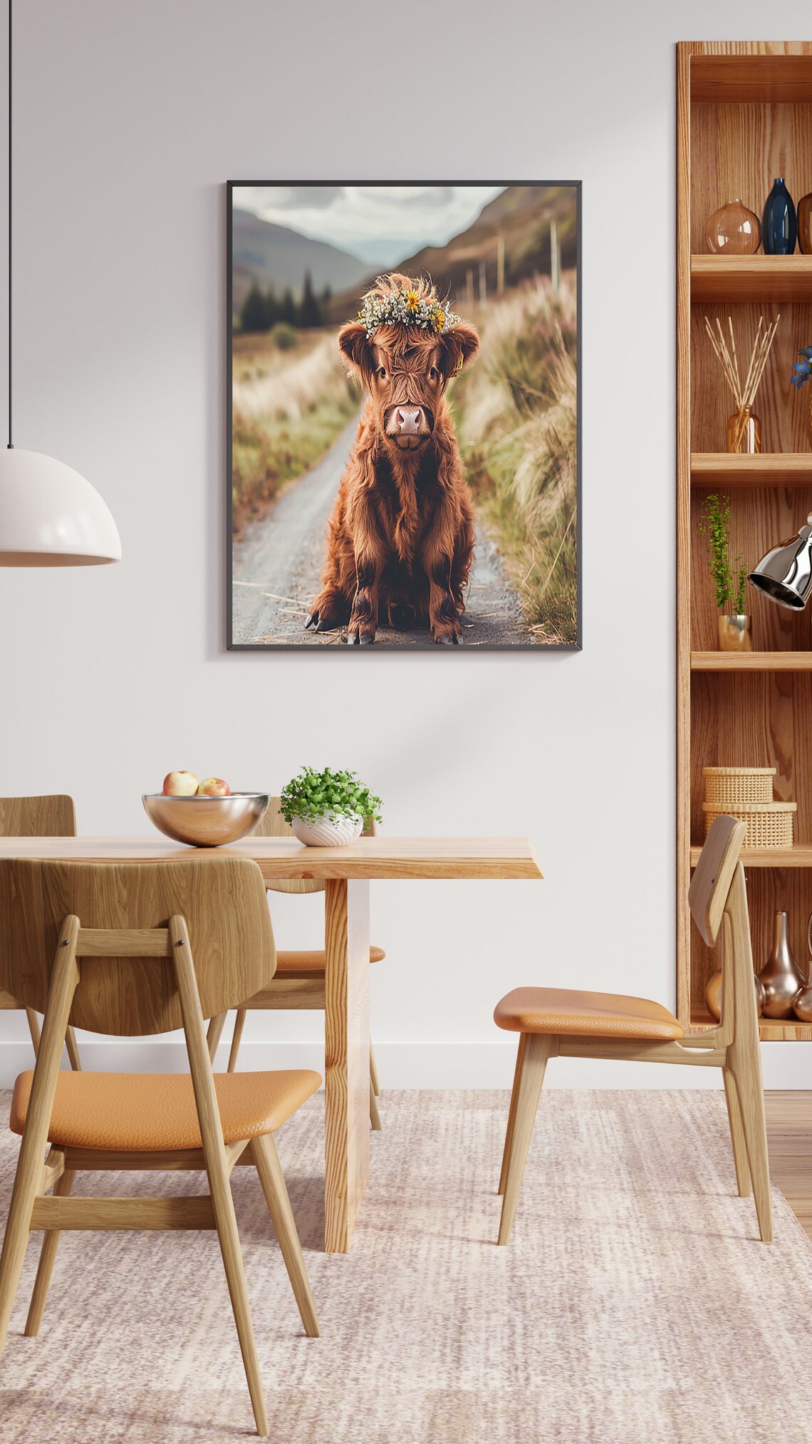 Baby Highland Cow Wall Art, Farmhouse Home Decor, Rustic Cow Image ...