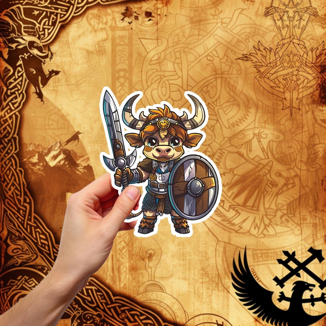Baby Highland Cow Viking Sticker, Warrior Cow, Viking Helmet, Axe ...