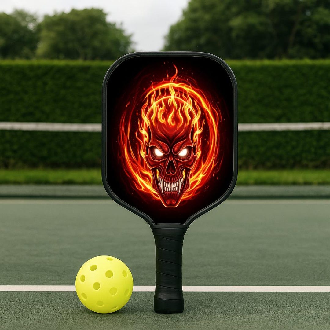 Fiery Skull Pickleball Kit, Spooky Halloween Sport Set, Flaming Skull ...