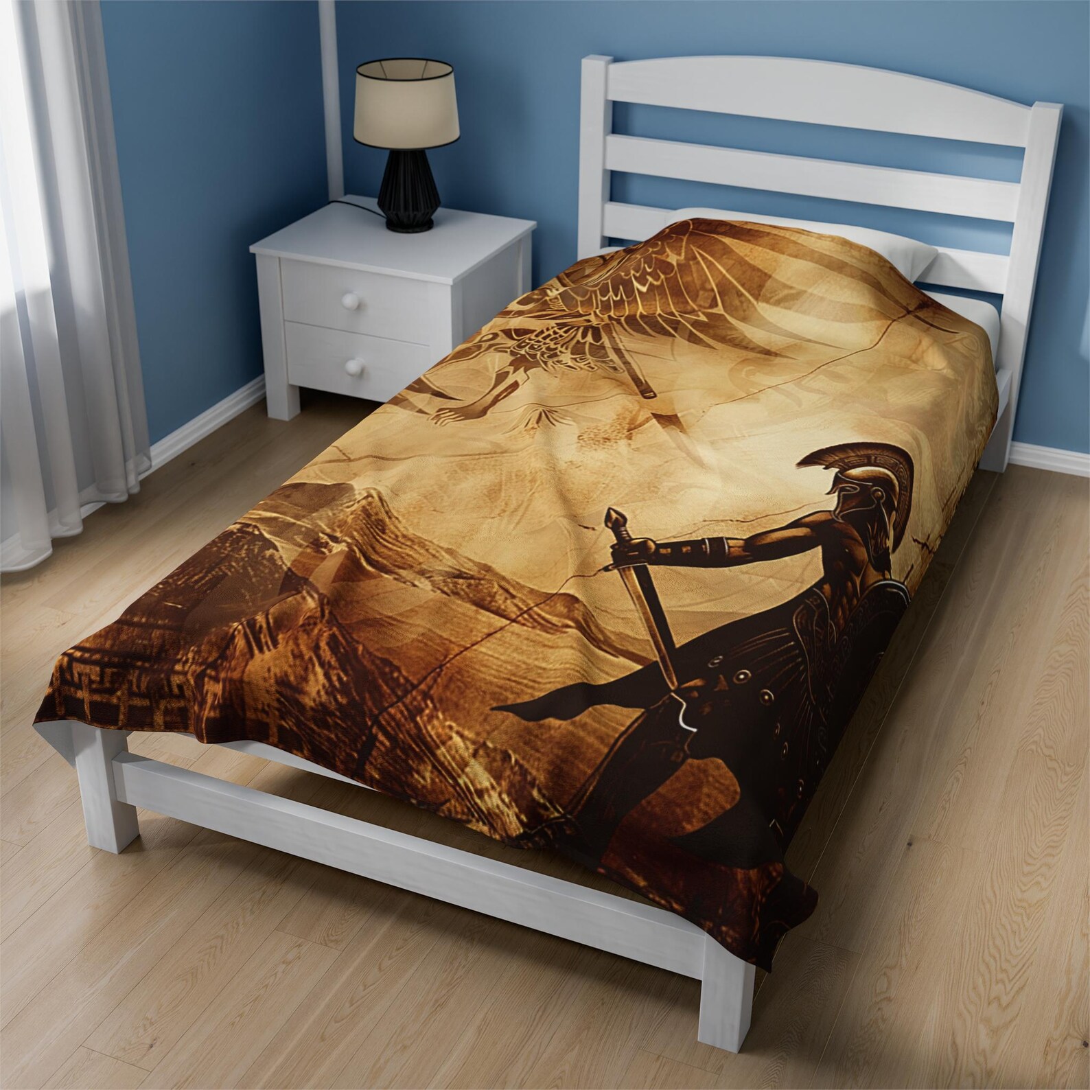 Spartan Luxurious Plush Tapestry Blanket, Warrior Vector Style Art ...