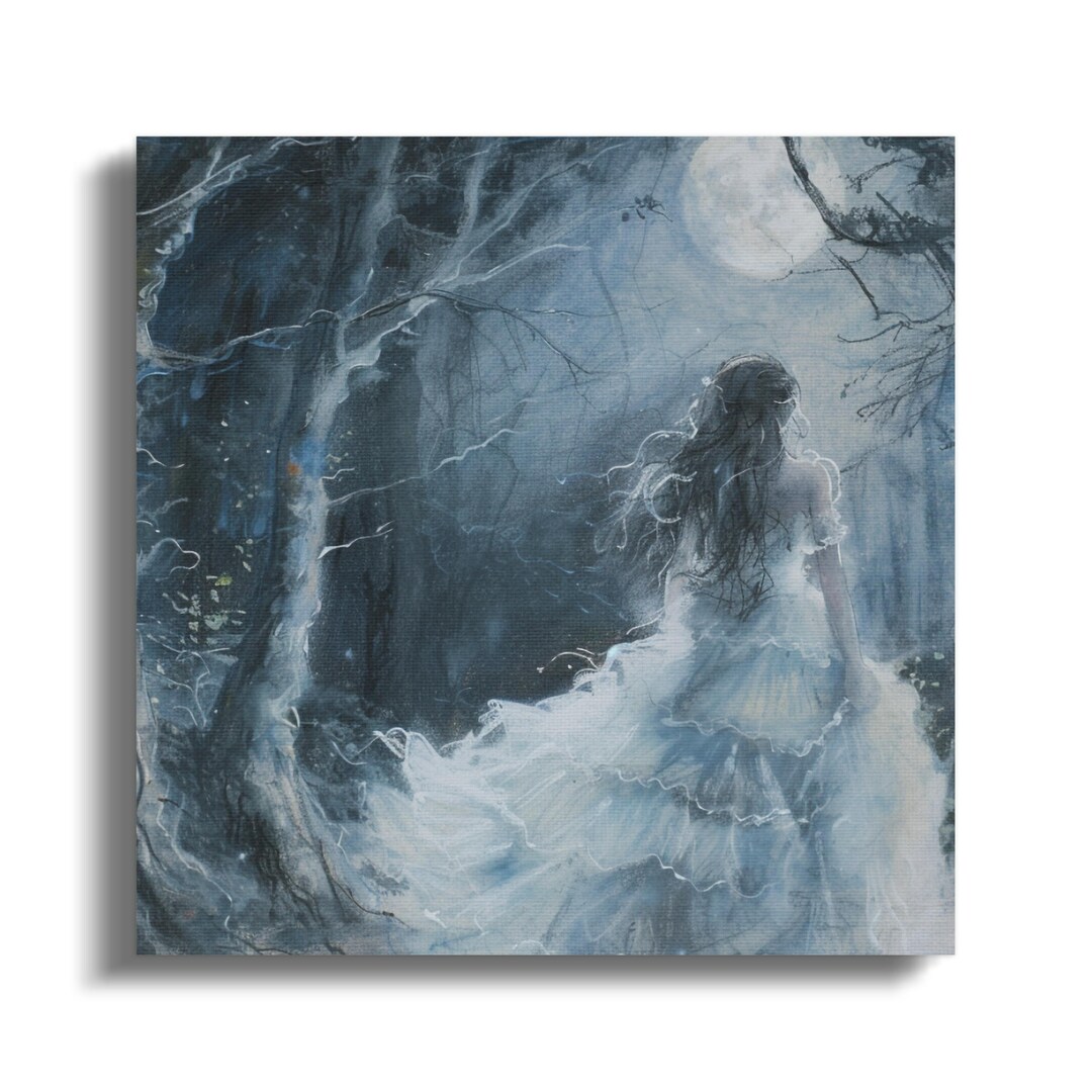 Moonlit Forest Canvas Wrap, Ghost Bride Art, Ethereal Wall Decor ...